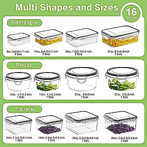 HOMBERKING 32 Pieces Food Storage Containers Set with Snap Lids (16 Lids + 16 Containers), Meal Prep Airtight Plastic Containers, BPA-Free Lunch Containers for Kitchen Organization, Pantry, Home, Black