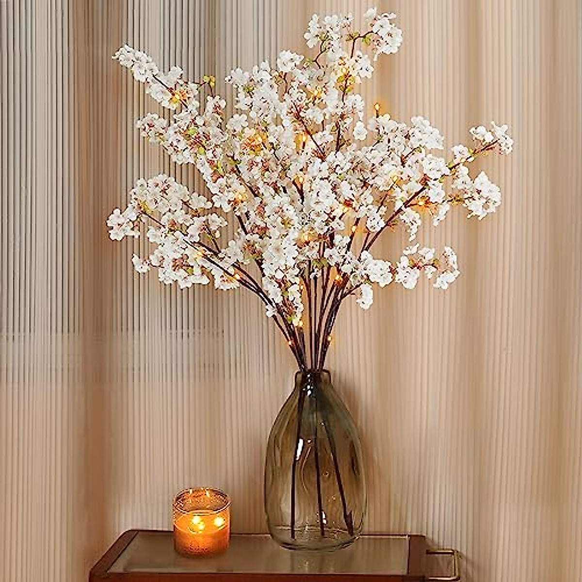 Sunm Boutique Silk Cherry Blossom Branches, Artificial Cherry Blossom Tree Stems Faux Cherry Flowers Vase Arrangements for Wedding Home Decor, Set of 3
