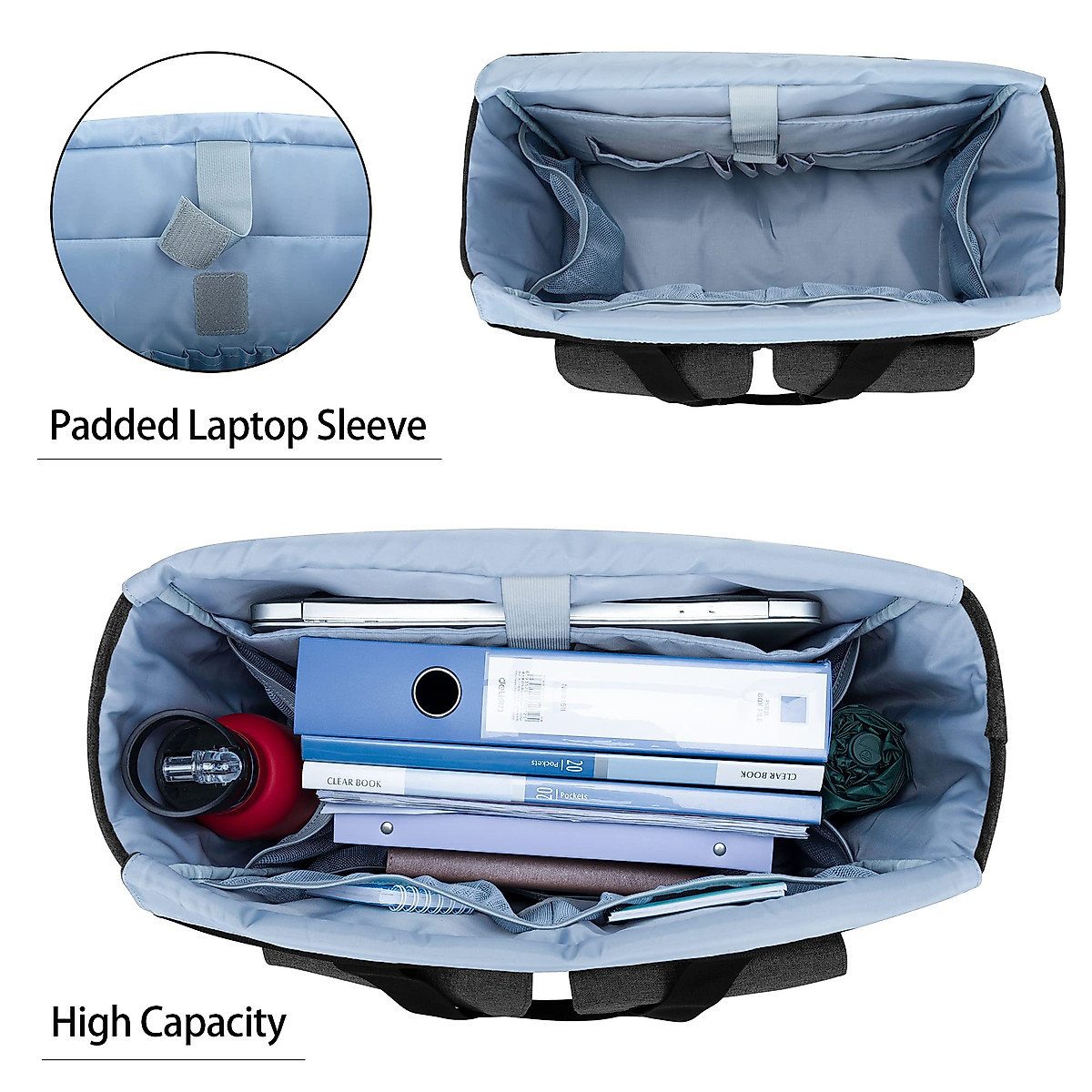 CURMIO Teacher Tote Bag for Women, Large Work Bag with Laptop Compartment for 15.6" Laptop, Black (Bag Only)