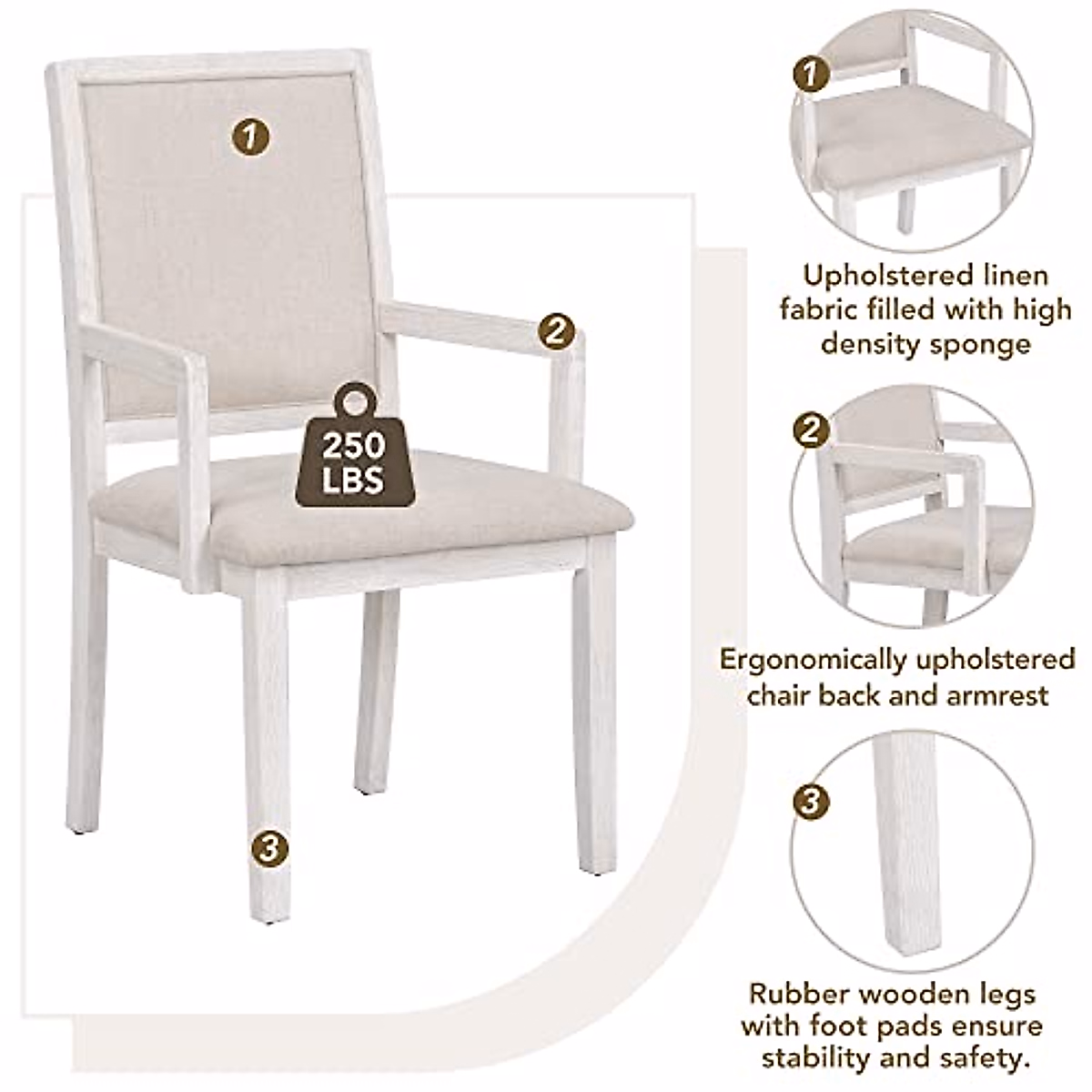 WOZNLA 5-Piece Dining Table Set - Round to Oval Extendable Butterfly Leaf Wood Table with 4 Upholstered Dining Chairs with Armrests - Ideal for Kitchen and Family Gatherings