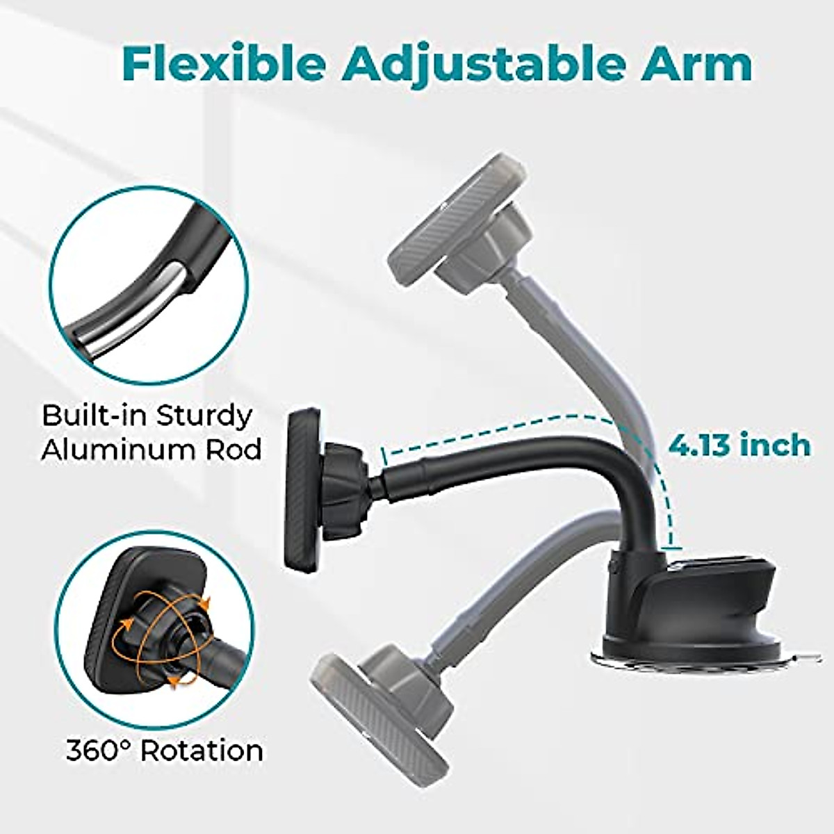 APPS2Car Magnetic Phone Holder for Car, Dashboard Windshield Phone Holder Mount with Flexible Arm & Built-in Strong Magnets, Suction Cup Phone Holder for Car Compatible with All Smartphones