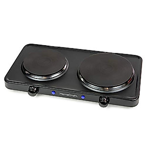 HomeCraft HCDB15BK Portable Countertop Double Burner Hot Plate Electric Cooktop 1500-Watts, Adjustable Temperature Control, Black