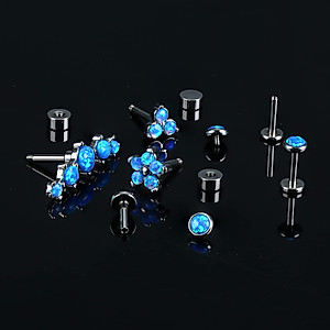 MILACOLATO 6 Pcs 16G Opal Cartilage Earrings for Women 316L Surgical Steel Daith Conch Medusa Cartilage Piercing Jewelry Helix Tragus Stud Earrings Forward Helix Piercing Jewelry, Blue Opal