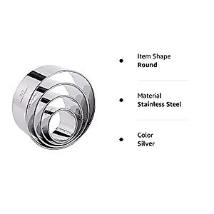 Cookie Cutter Set, 4 Pc. Kit, Measuring 2'', 3'', 4'' and 5'', Round Metal Baking Rings for Pastry, Biscuits, and Dough Cutting, Heavy Duty and Reusable, Multiple Sizes
