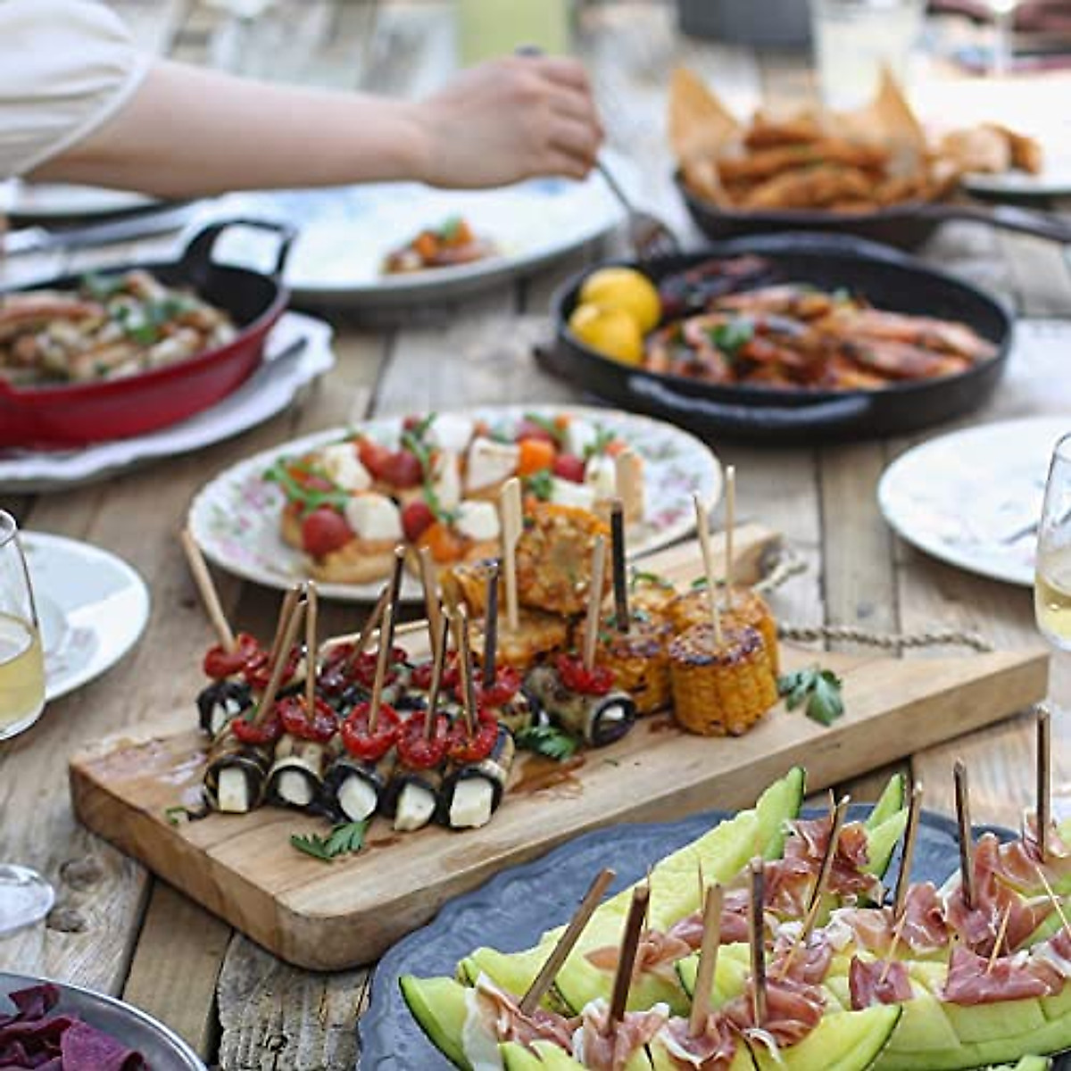 6 Inch Bamboo Skewers 100PCS Food Appetizer Toothpicks Wide Flat Paddle Bamboo Wood Picks for Cocktail, Marshmallow, Fruit, Grilling, Drink, BBQ, Barbecue, Yakitori Chicken, Fondue, Roasting