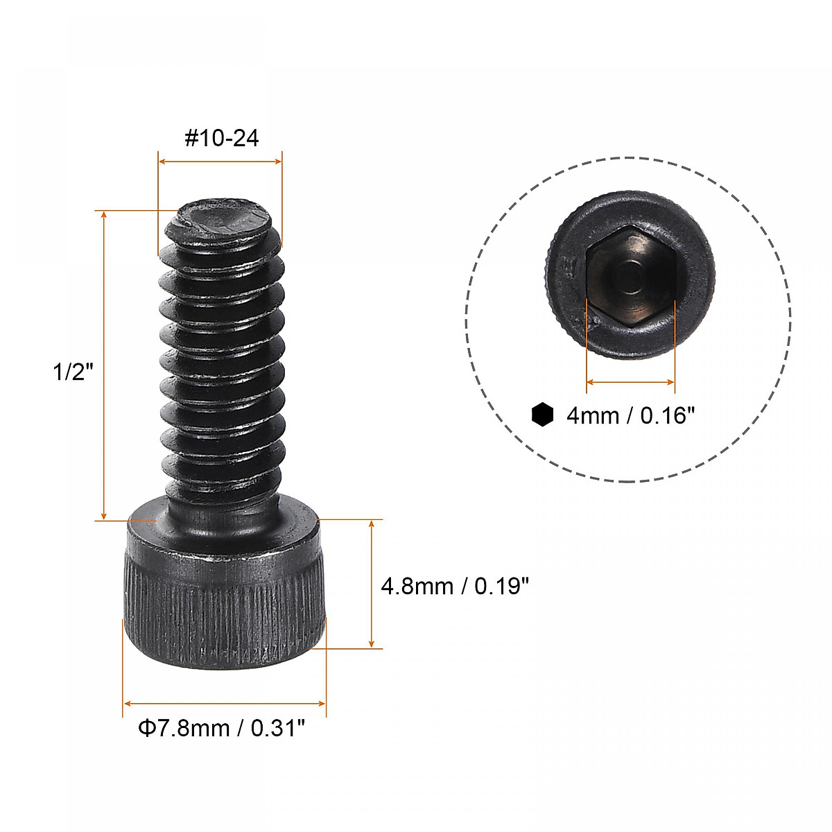 uxcell #10-24x1/2" Hex Socket Head Cap Screw Bolts 12.9 Grade Alloy Steel 25pcs