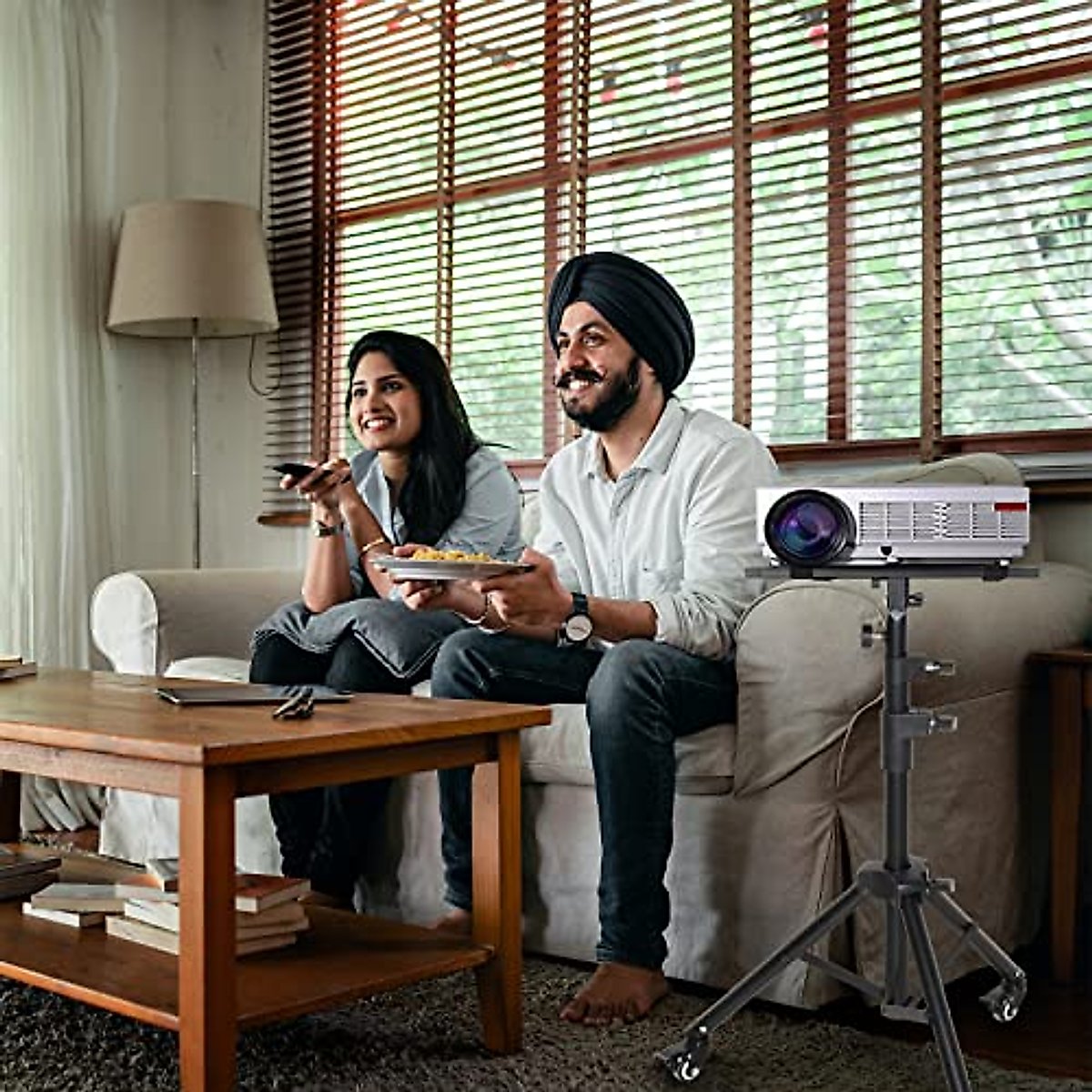 Projector Stand, Sturdy Durable Metal Laptop Tripod Stand with Wheels, Folding Floor Tripod Stand with Tray, Adjustable Height Portable DJ Equipment Stand for Indoors and Outdoors (29 Inch-69 Inch)