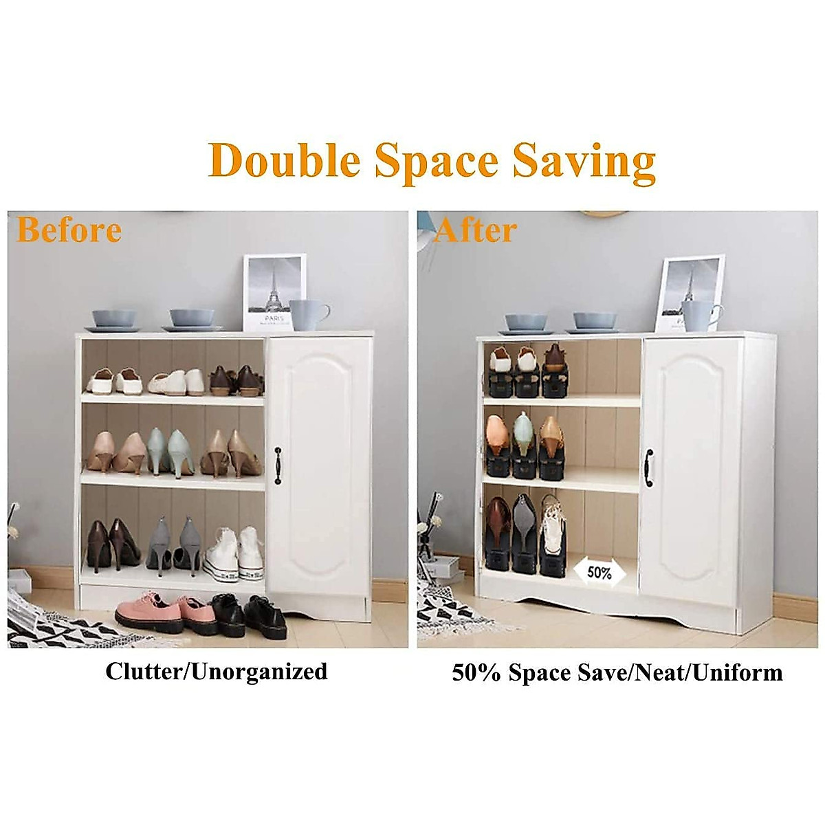 Yagizaai Bayou Shoe Slots, 20 PCS Shoes Slots Organizer, 4-Level Adjustable Shoe Stacker, Upgraded Shoe Space Saver, 50% Space-Saving Shoe Holders(Black)