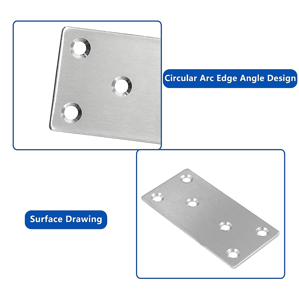 BokWin 6Pcs Silver Mending Bracket Plate, 80 x 40 x 2mm Stainless Steel Heavy Duty Flat Corner Brace for Wood, Metal Straight Fixing Joining Shelf Support Corner for Shelves, Furniture and Cabinet