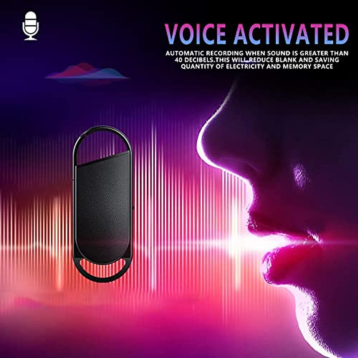 64GB Voice Recorder with Playback, Keychain Voice Activated Recorder with Triple Noise Reduction, Mini Recorder with 750 Hours Storage and 30 Hours Battery Time, for Class Lecture, Interview, Meeting