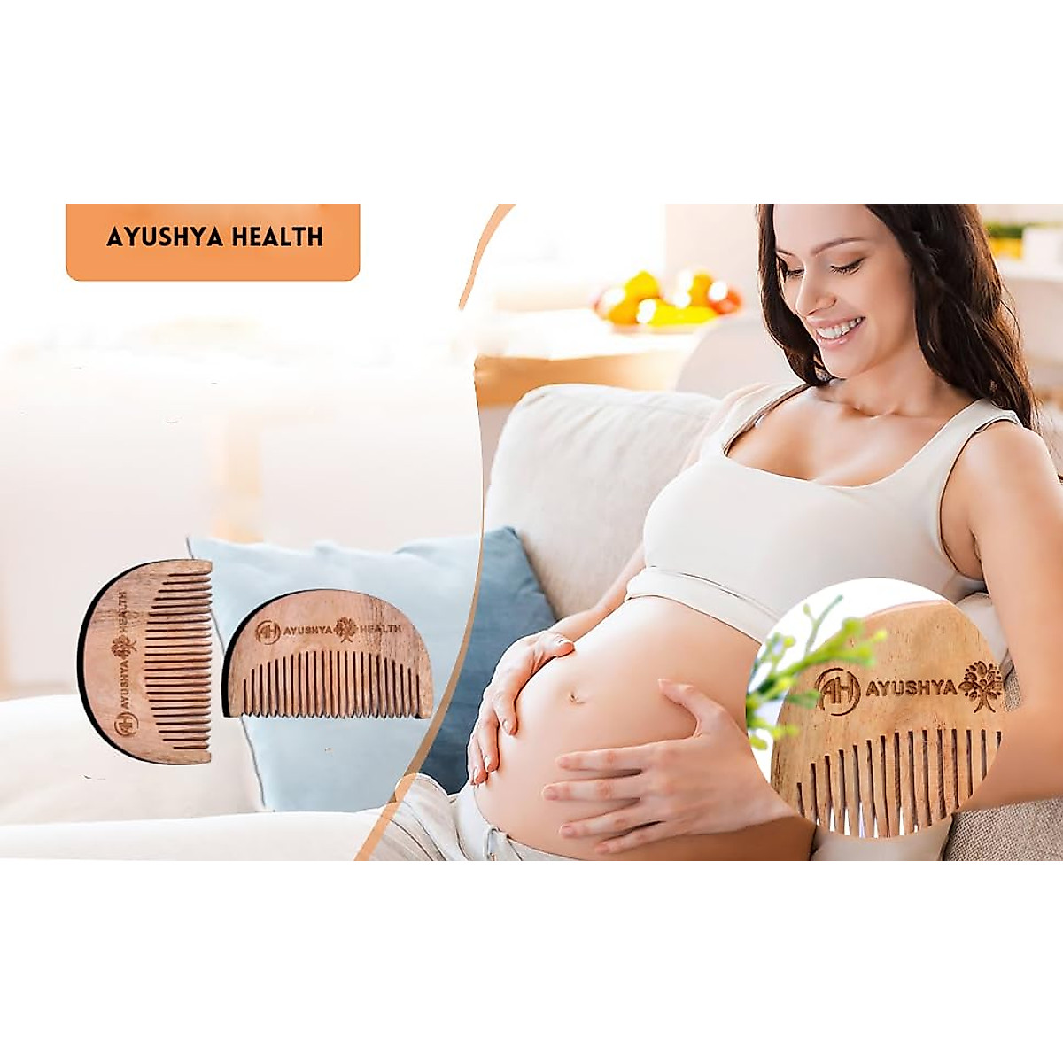 AYUSHYA HEALTH Neem Wood Comb Hair + Beard Detangler for Women and Men | Pocket Comb | traveling Comb & Beard Comb for Beard | Wooden Pocket Size Beard Comb (Pack of 2)