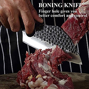 DRAGON RIOT Forged Boning Knife with Leather Sheath Huusk Japan Chef Knife Carbon Steel Meat Butcher Chef Knife Outdoor BBQ Knives for Kitchen Camping with Gift Box