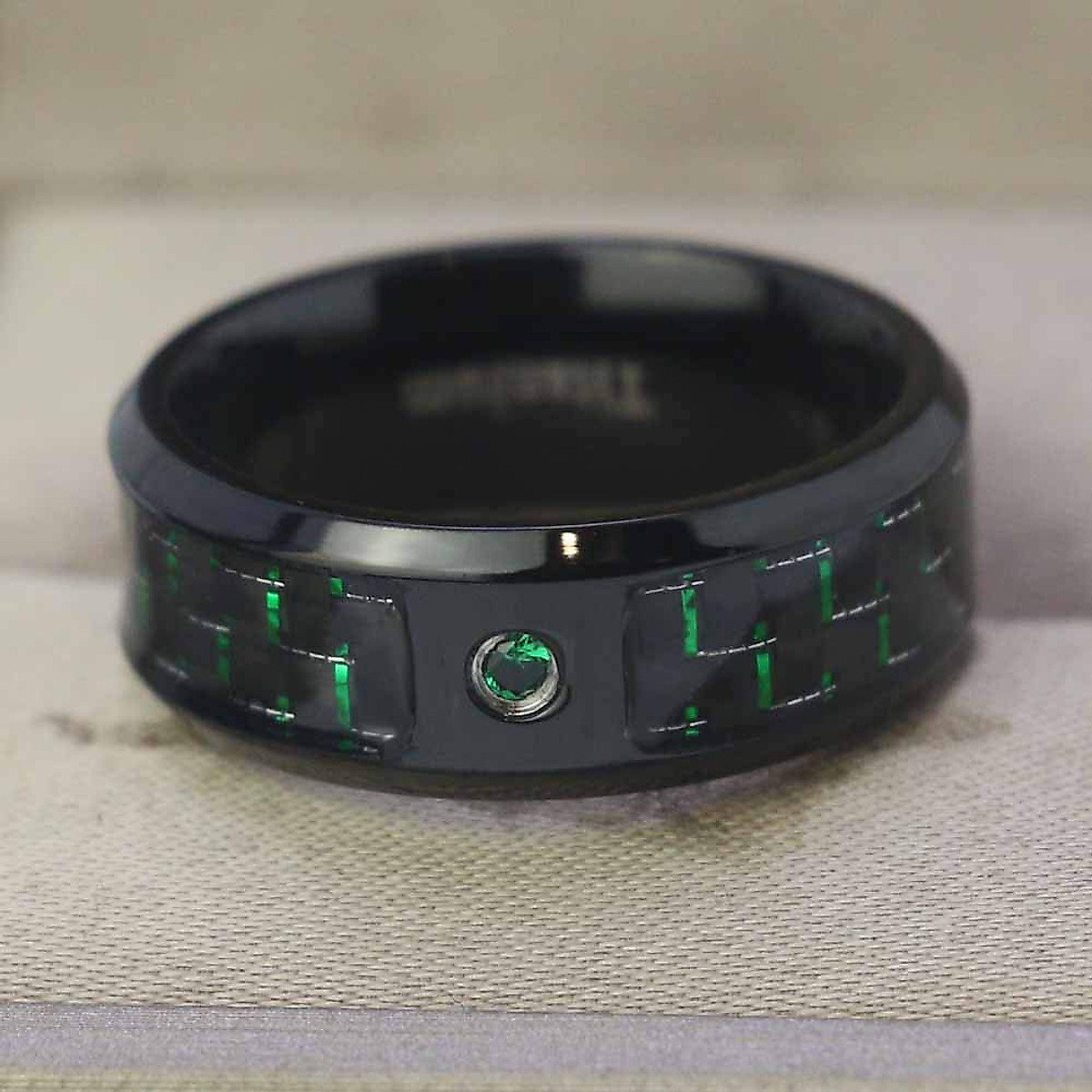 ringheart 2 Rings His and Hers Couple Rings Black Gold Filled Womens Wedding Ring Sets Princess Cut Green Cz Titanium Steel Mens Ring