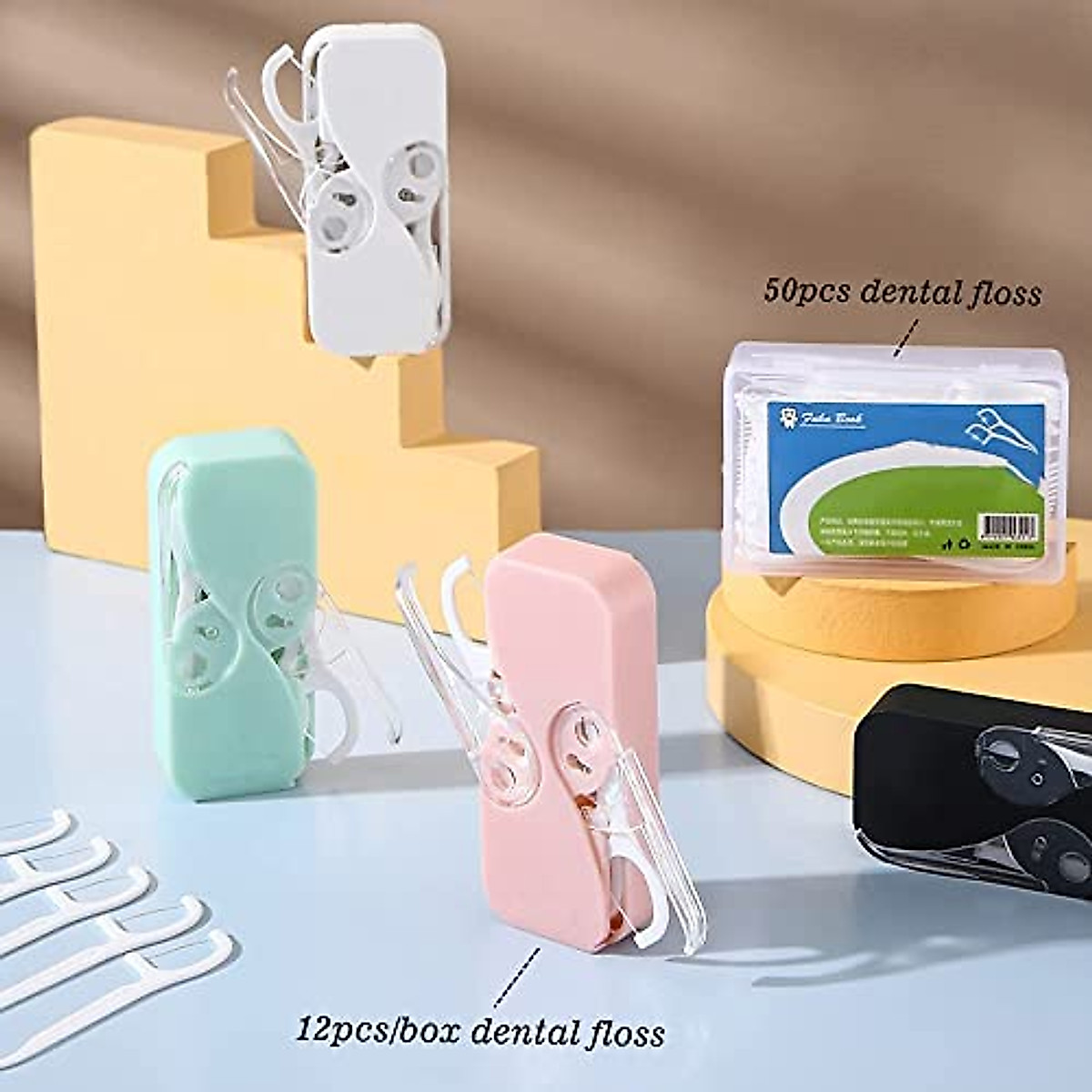 [4Pack] Floss Pick Dispenser Portable Floss Holder, Floss Picks Cases Automatic Floss Storage Organizer Travel Floss Threaders for Women Men Teeth Cleaning (4pcs, Black)