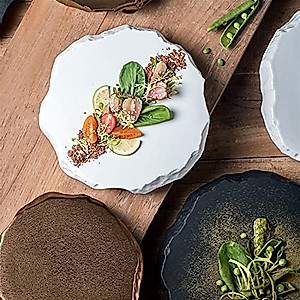 KOWMcp Dinner Plates Creative Stone Ceramic Plate Row Plate Dessert Plate Black and White Gold Special Shape Tableware Dinner Plate