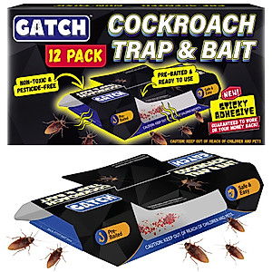 Cockroach Killer Indoor Home (12 Pack), Cockroach Traps Indoor Sticky, Baited Glue Roach Killer Indoor Infestation for Roaches, Spider, Cricket, Cars & Home, Child & Pet Friendly