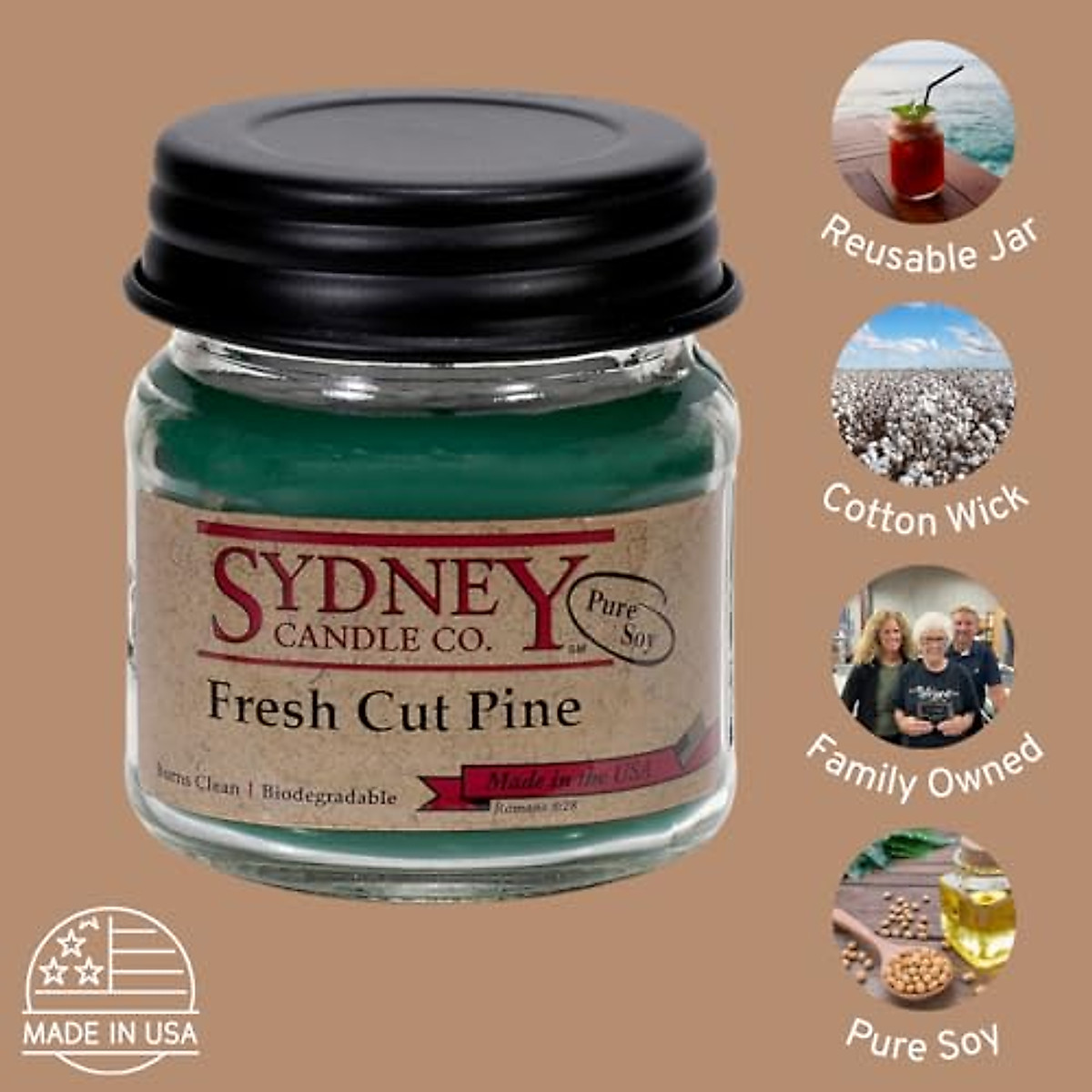 Sydney Candle Co. Fall Candles | Soy Mason Jar Candle | Fall Scented Candles for Home | Holiday Candle (7.5 oz) (Fresh Cut Pine)