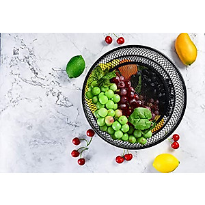 IBERG 2 Tier Fruit Basket Mesh Fruit Bowl - Basket Stand for Fruits Vegetables Bread Snacks (Black)