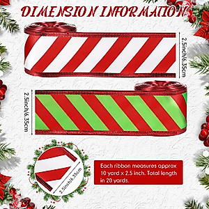 Hanaive 2 Rolls Ribbons for Christmas Tree Wired Ribbon Satin Stripes Edge Wrapping for Crafts DIY Gift Party Garden Home Garland Bows Ornament Decor(2.5 Inch x 10 Yards,Red Green, Red White)