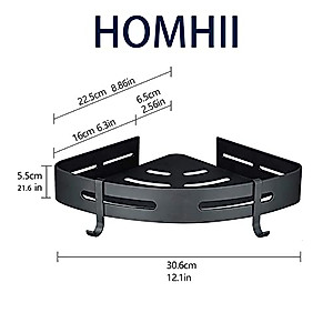 HOMHII Shower Caddy 2-Pack Aluminum Bathroom Organizer No Drilling Shower Shelves Black With Towel Bar And Removable Hooks