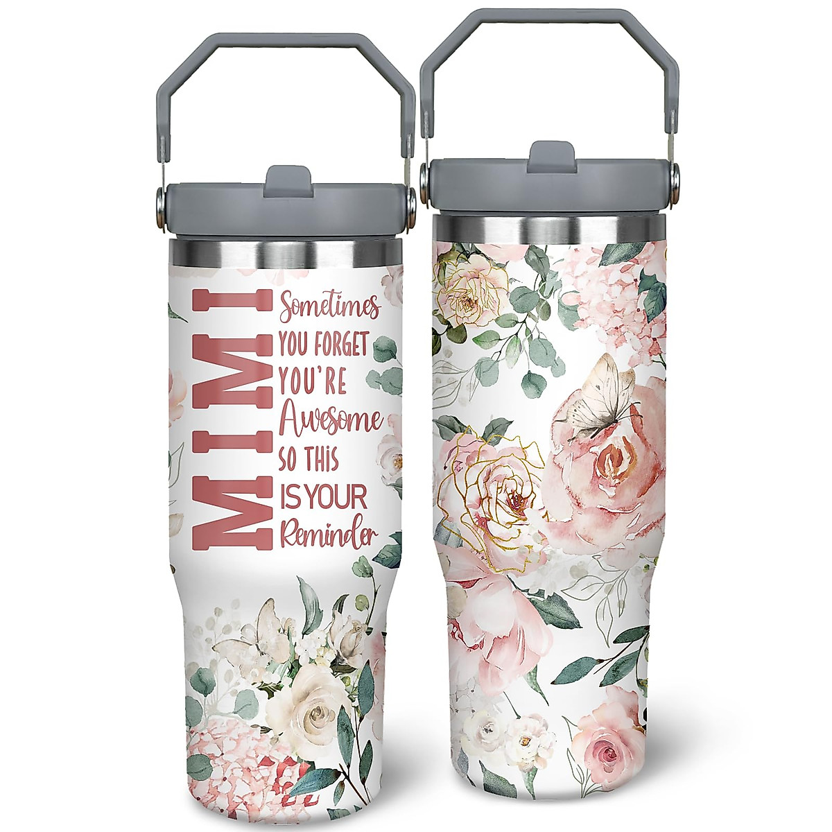 ysnifeiw 30oz Grandma Tumbler with Handle and Straw, Stainless Steel Insulated Nana Cup with Top Handle and Lid, Grandma Coofee Mug Christmas Birthday Gifts for Grammy/Gigi/Mimi