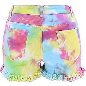 Sdeycui Shorts for Women, Womens Pocket Tie-dye Jeans Pants Female Hole Bottom Casual Denim Shorts(Blue, XL)