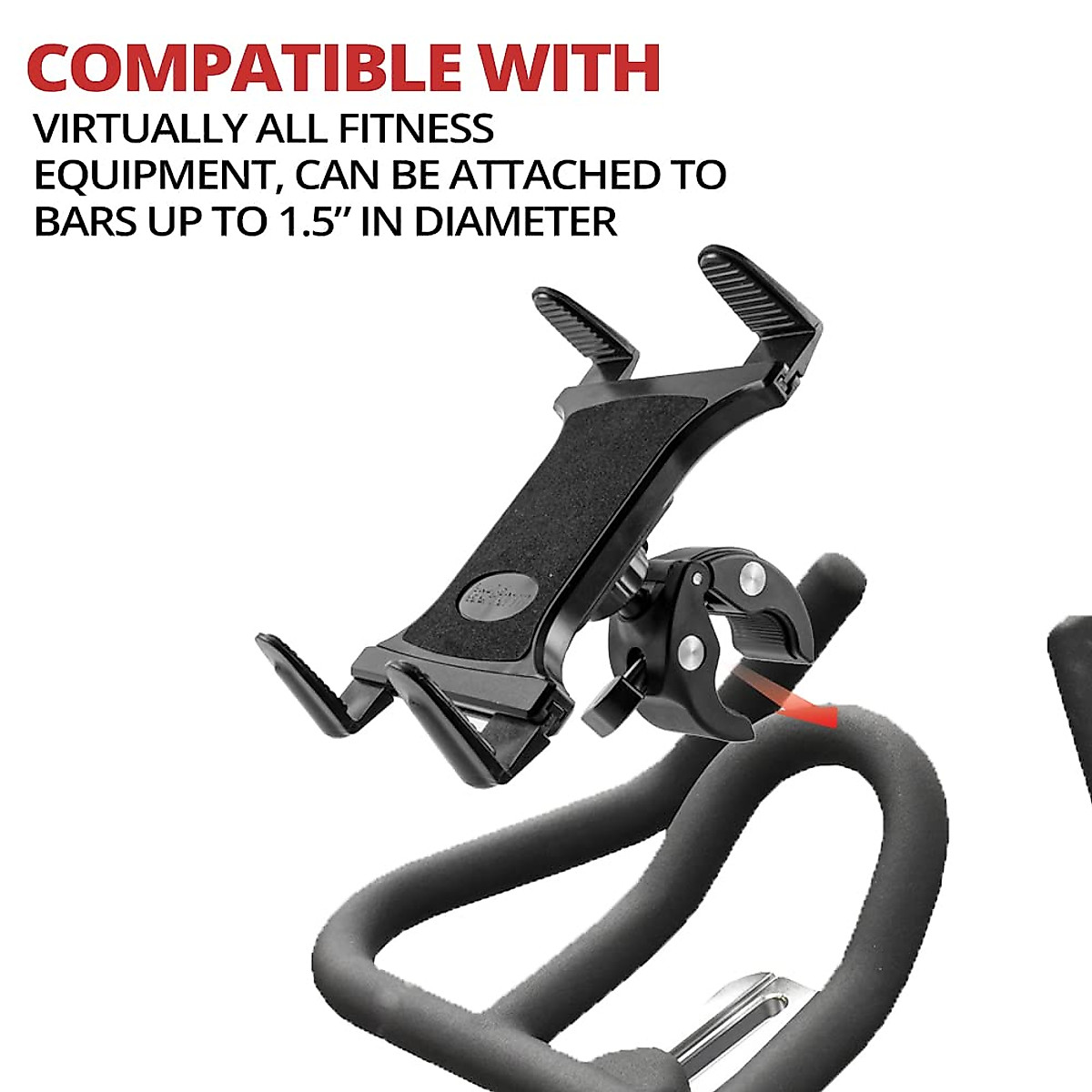 Tackform Universal Tablet Holder Compatible with Stationary Bicycle, Treadmill, Elliptical, Spin Bike, Microphone Stand, and Indoor Exercise Equipment - Compatible All Tablets Including iPad