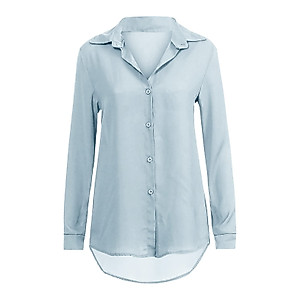 2023 Summer Fall Elegant Shirt for Women Dressy Button Up Blouse Long Sleeve Lapel Blouses Flowy Chiffon Tops Work Office Clothes Track Orders to Be Delivered Dancewear Craftcore