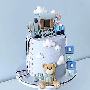22 PCS Bear Cake Toppers Train Cake Toppers Bear Balls Cake Decorations with Train BABY Letters for Baby Shower Gender Reveal Bear Themed Birthday Party Supplies