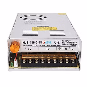 Adjustable DC Power Voltage Converter AC 110V-220V to DC 0-48V 10A Module Switching Power Supply Digital Display 480W Voltage Regulator Transformer Built in Cooling Fan
