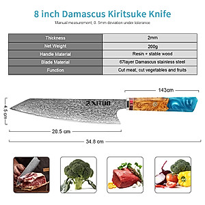XT XITUO Kiritsuke Chef Knife,8 inch kitchen Knives Japanese VG10 Steel Damascus Kitchen Meat Sushi Cutting Cleaver Knife w/octagon Blue Resin handle Gift Box (8‘’ LSZ-Kiritsuke Knife)…