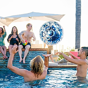 Utoimkio 16 Inch Giant Inflatable Beach Ball Swimming Pool Ball, Bling Bling Glitter Sparkle Sequin Beach Floatable Balls for Summer Holiday Parties Favors, Outdoor Water Fun Toys (Color E)