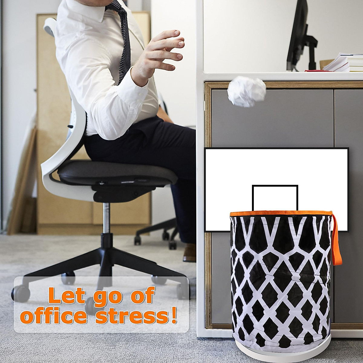 VSSOLO Trash Can Basketball Hoop Suit,Collapsible Basketball Trash Can, Simulate a Real Basketball Net Trash Can, Hoop Wastebasket Trash Can for Room, Kitchen, Bedroom,Office,Outdoor Party,Gym