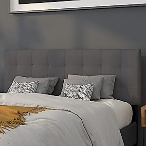 BizChair Quilted Tufted Queen Size Headboard in Dark Gray Fabric