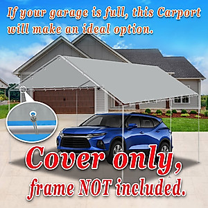 Strong Camel Carport Conopy Cover 10'x20' Replacement for Car Tent Outdoor Top Garage Shelter with Ball Bungees, SIL (Only Cover, Frame Not Included)