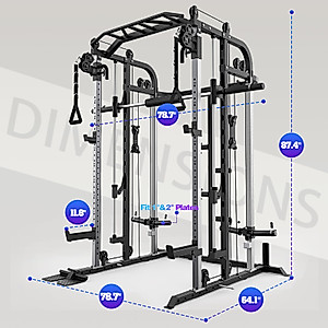 Royal Fitness Smith Machine, Multifunctional Power Cage Rack with Smith Bar and Cable Pulley System, and LAT Pull Down Machine for Home Gym…