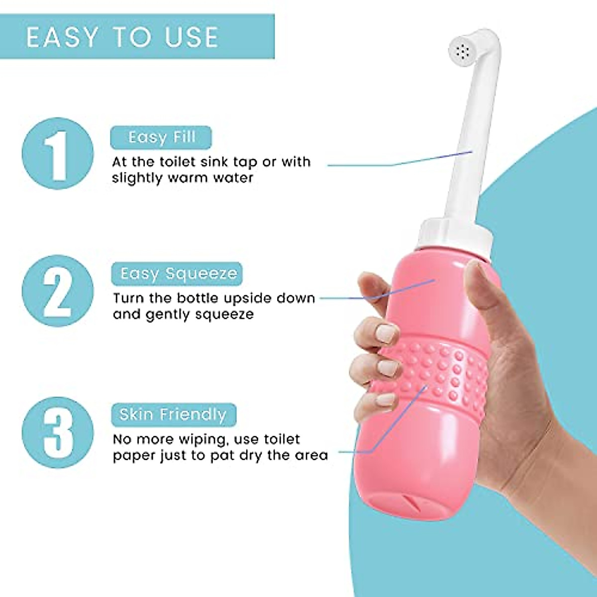 LZXIYUE Portable Travel Bidet Bottle 2 Pack - 450ml Peri Bottle for Postpartum Care,Handheld Portable Camping Bidet Bottle with Travel Bag for Women,Men,Baby,Personal Hygiene (Blue+Pink) LZ450