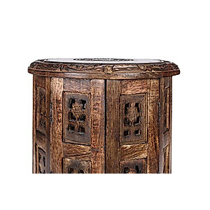 Hand Carved Solid Wooden End Table, Side Table, Entryway Table, Side Tables for Small Spaces, Wooden End Table, Bedside Table, Octagonal Wooden Table- 12 Inch Round Top x 12 Inch High- Natural Burnt