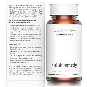 Think Remedy Aged Beet Root Capsules - Beet Pills for Stamina - Organic Beet Root Powder - Nitric Oxide Supplement - Nitrate No Sugar - 30 Capsules - Beet Root Supplement - Super