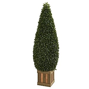 Nearly Natural 5’ Boxwood Cone Topiary Tree with Decorative Planter Artificial Plant, 16" D x16 W x5 Ft, Green