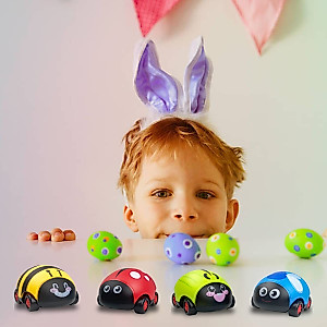 JoFAN 4 Pack Big Ladybird Toy Cars Friction Powered Push Go and Pull Back Cars for Kids Boys Girls Toddlers Easter Basket Stuffers Gifts