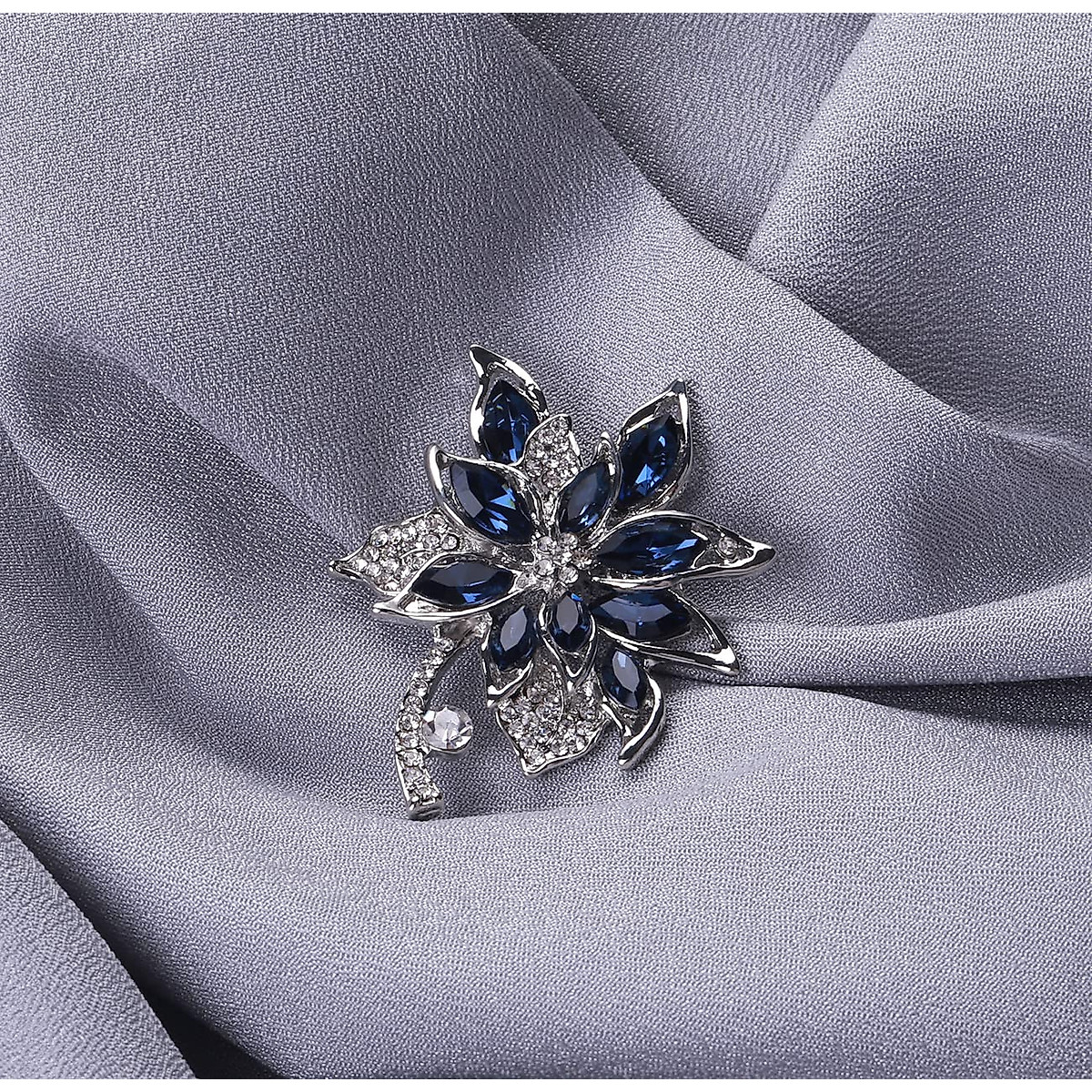 Blue Crystal Brooch Pins Fancy Vintage Style Rhinestone Flower Brooches Jewelry Gift for Women, girls, ladies (Blue Brooch 1)