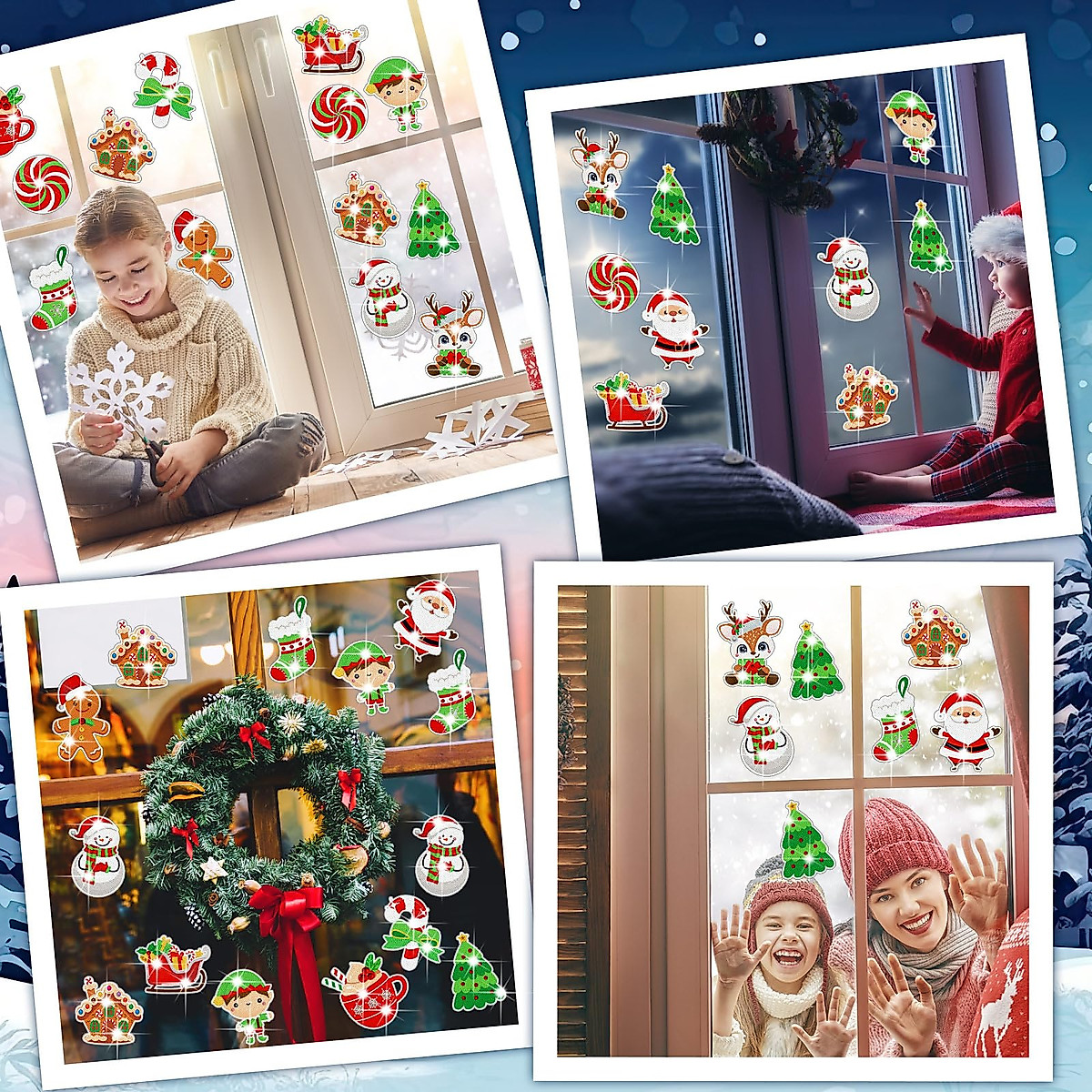 Gueevin 12 Pcs Diamond Painting Window Clings Kits Diamond Art Kits for Kids Glass Window Clings DIY Craft Kits Cute Diamond Art Painting Ornament for Adults Women Kids Gifts(Classic)