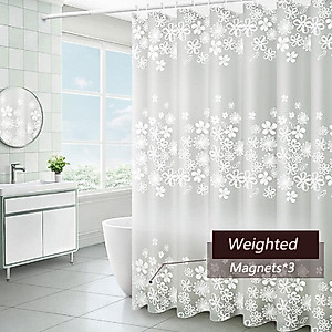TIKABC Frosted Flower Shower Curtain Liner, 5G PEVA Shower Liner, Non-Toxic Odor Free Plastic Waterproof Shower Curtains, 72x72 inch with Grommet Holes 3 Magnetic Weights