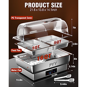 PYY Electric Chafing Dish, Roll Top Chafing Dish Buffet Set,Chaffing Server Set Chafer for Catering,Buffets (Half Size with Lid)