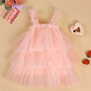 Baby Girls Toddler Tulle Tutu Dress Party Tutus Dresses with Headband Sleeveless Sundress 12 Months Blush Pink
