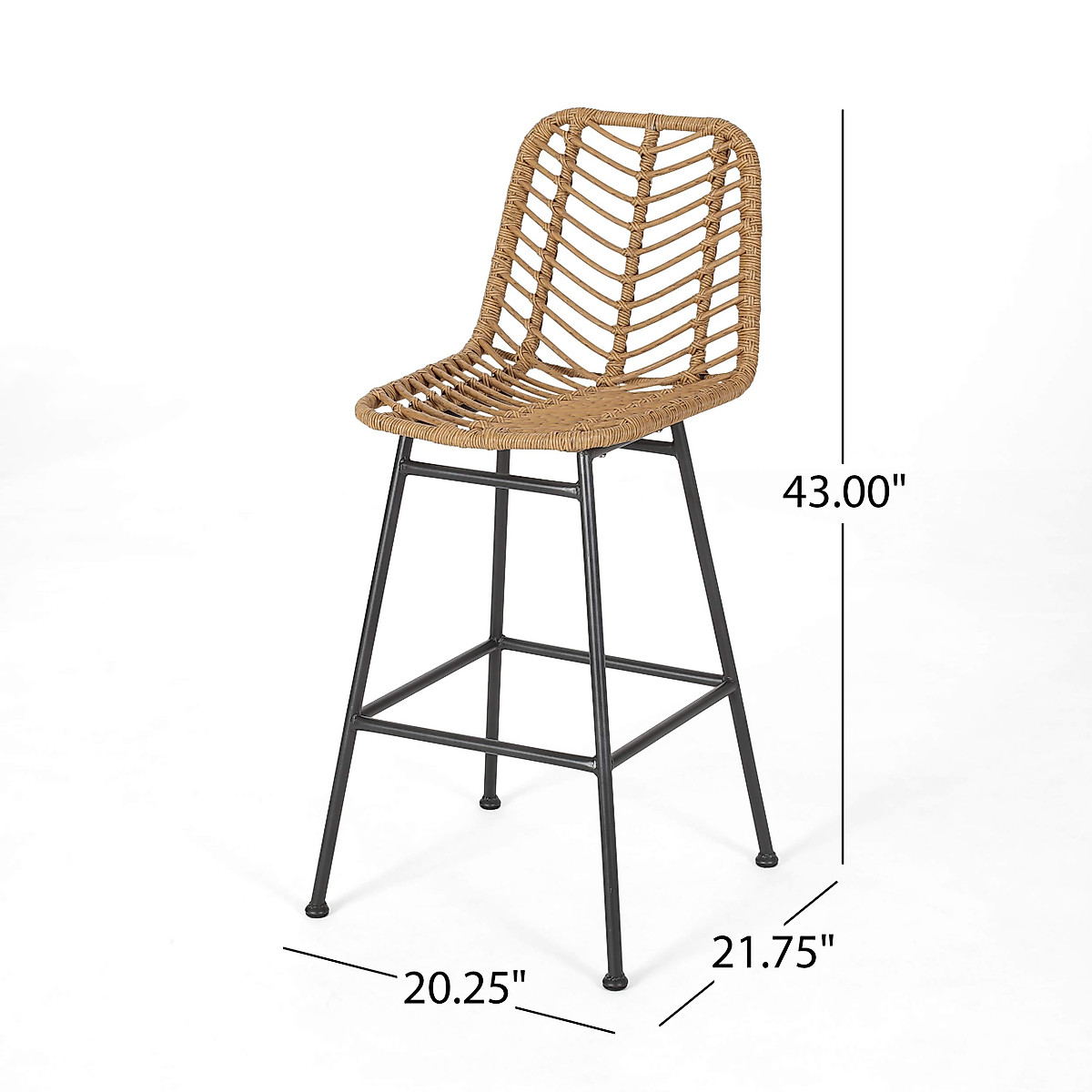 GDFStudio Outdoor Wicker Barstools (Set of 2), Light Brown and Black