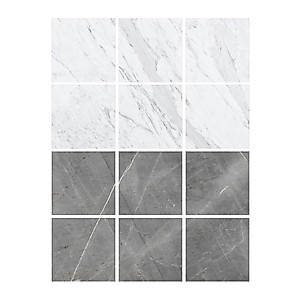 FloorPops x Chris Loves Julia 12-in by 12-in Bonneville Grey & White Marble Peel & Stick Floor Tiles, FP4421