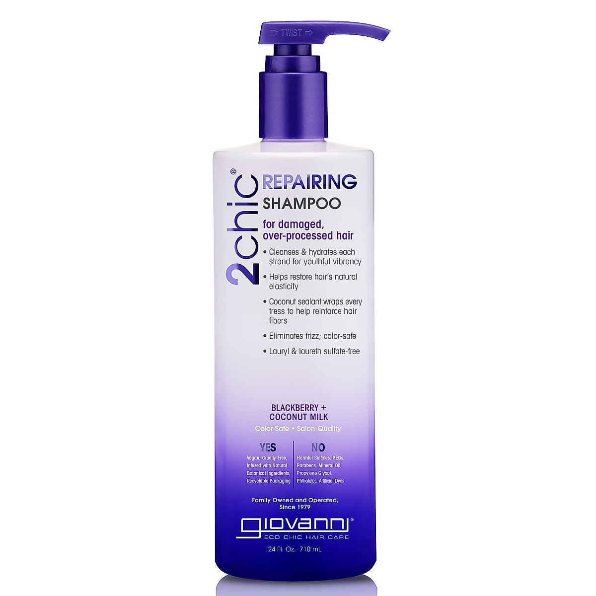GIOVANNI 2chic Ultra-Repairing Shampoo Set - For Damaged, Over-Processed Hair, Helps Restore Hair's Natural Elasticity, Blackberry & Coconut Oil, Argan, Shea Butter, Color Safe - 24 Fl Oz Each