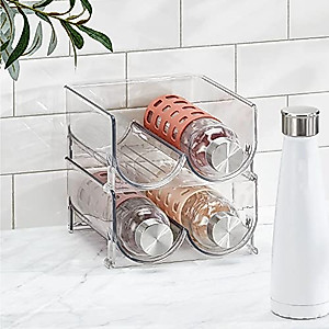 mDesign Stackable Plastic 2 Bottle Refrigerator Wine Rack - Kitchen Storage Organizer Holder for Storing Champagne, Wine, and Water Bottles - Stacking Wine Bottle Organizer for Fridge - 2 Pack - Clear